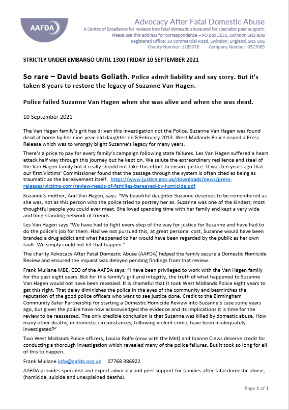 Police apologise 8 years after death of Suzanne Van Hagen whose family ...