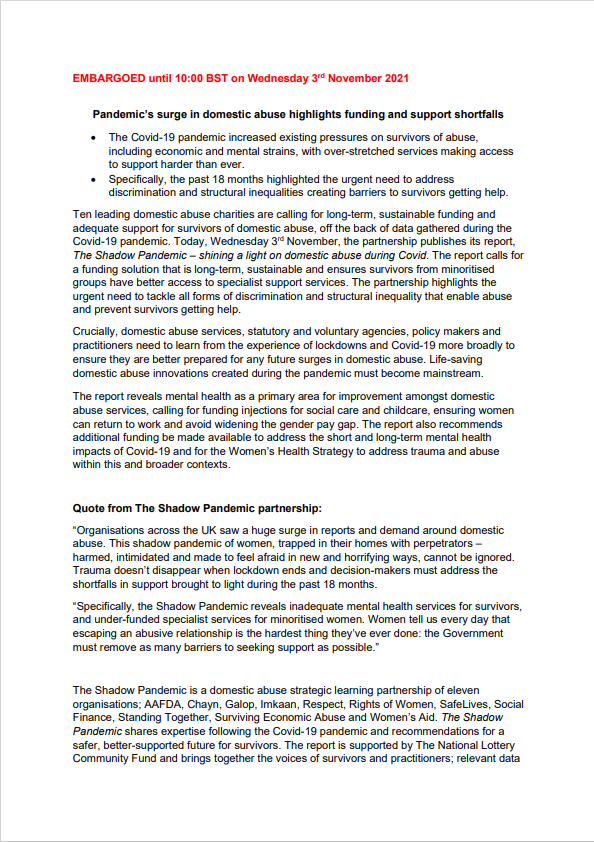 Shadow Pandemic - Press Release & Report - AAFDA