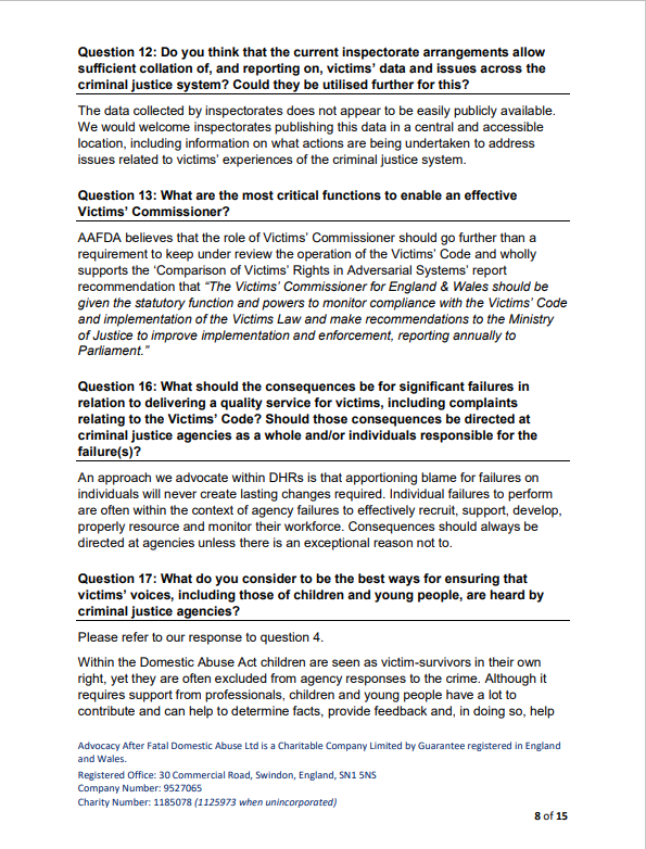 AAFDA’s response to the Victims’ Bill consultation - AAFDA